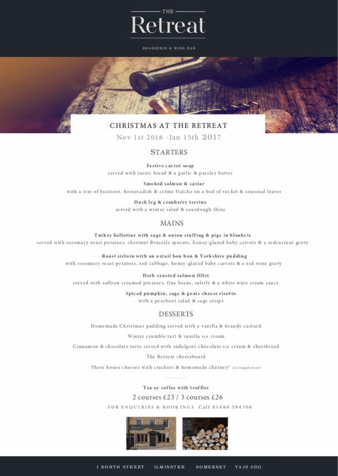 Menu at Conviva at The Retreat restaurant, Ilminster
