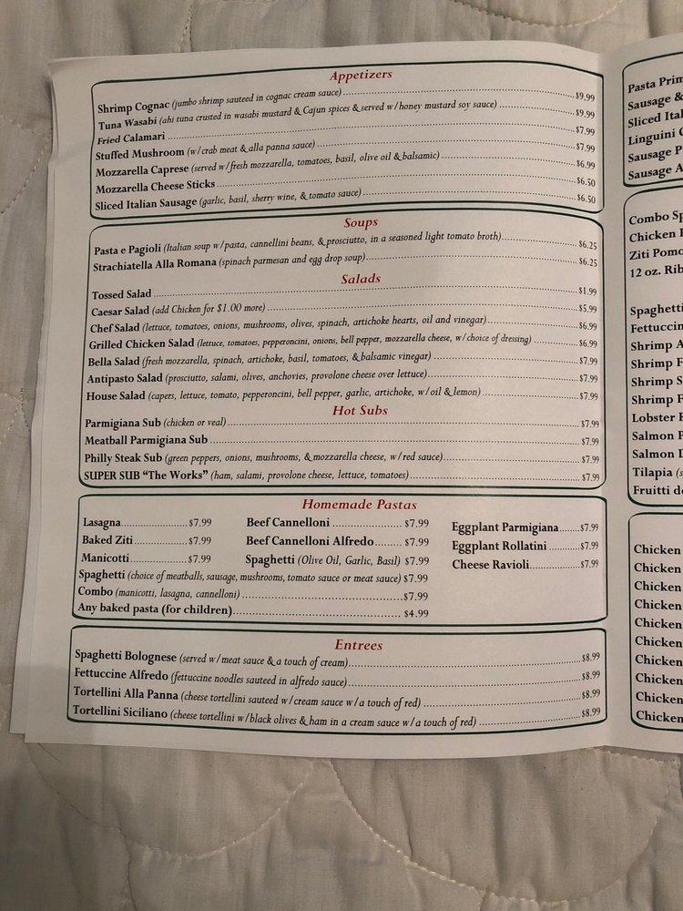 Menu at Bella Italian Cafe Restaurant, Tyler