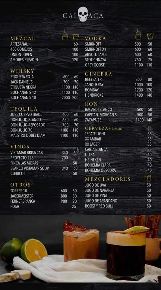 Carta del pub y bar CALACA CASA DE MIXOLOGIA, San Cristóbal del las Casas