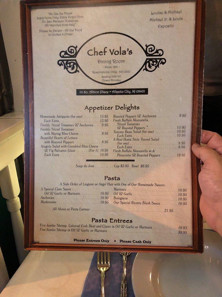 Menu at Chef Vola's restaurant, Atlantic City
