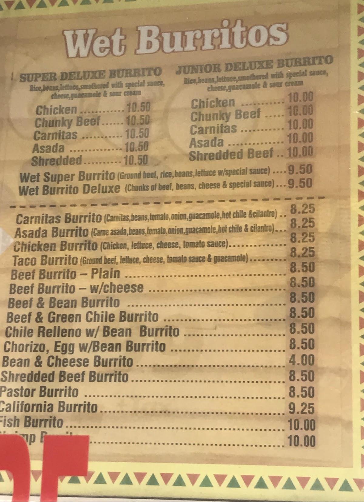 Menu at El Burrito Jr restaurant, Redondo Beach