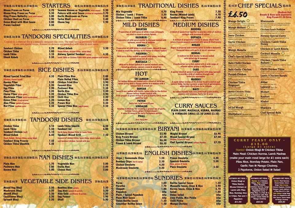 Menu at Hotway fast food, Consett