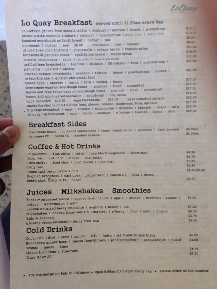 Menu at Lo Quay River Cafe, Wilson