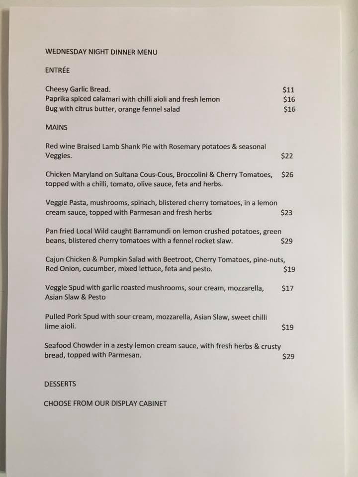 Menu at Starboard Cafe, Bowen