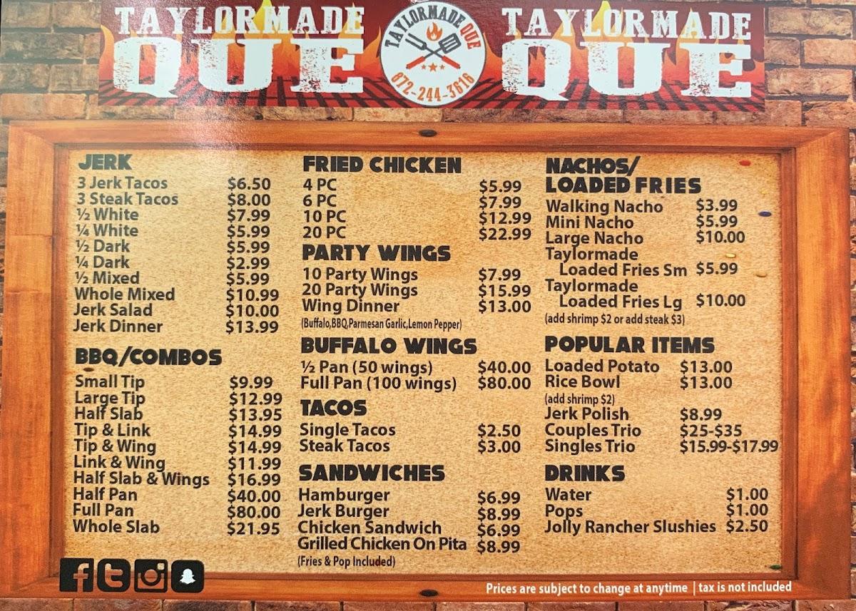 Menu at Taylormade Que BBQ, Chicago