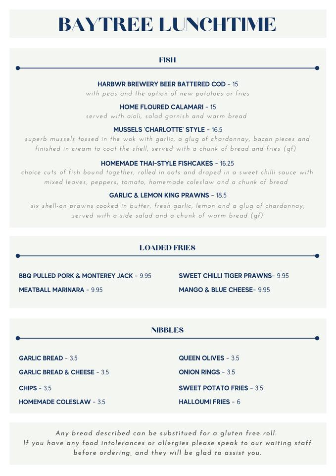 Menu at The Baytree pub & bar, Tenby