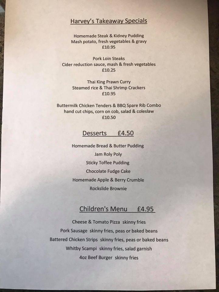 Menu at The Harvey Arms pub & bar, Auckley