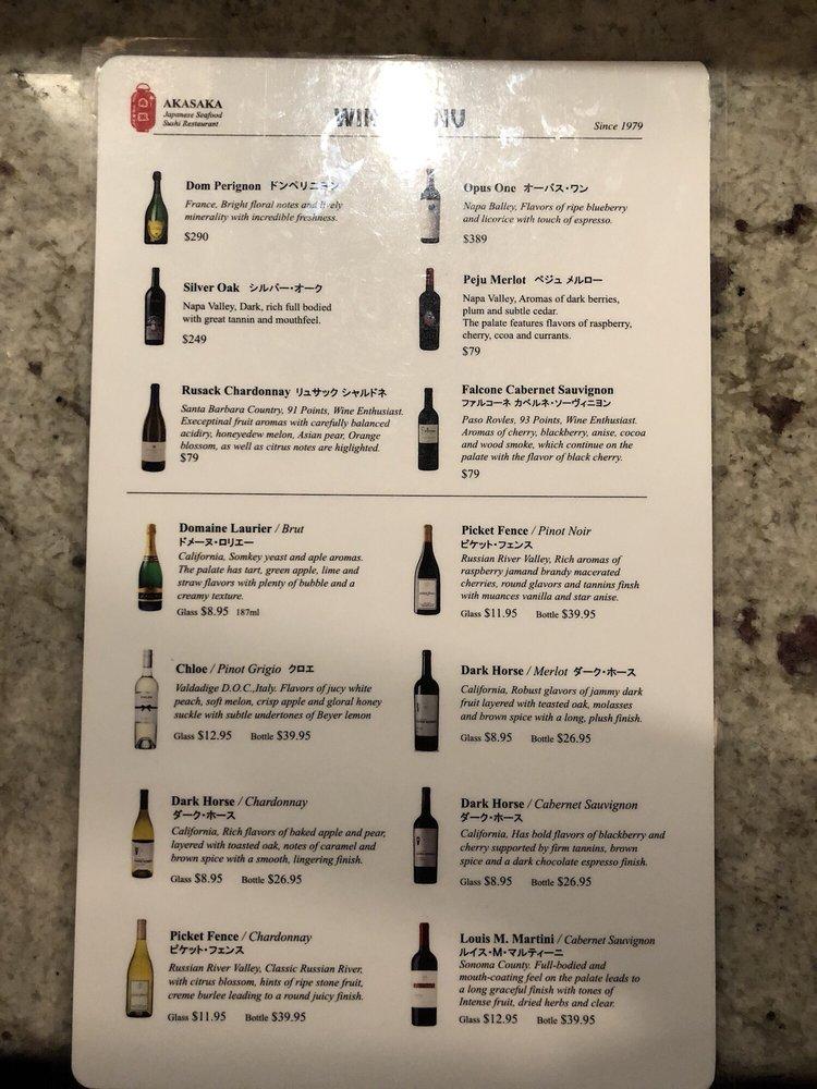 Menu at Akasaka restaurant, Honolulu