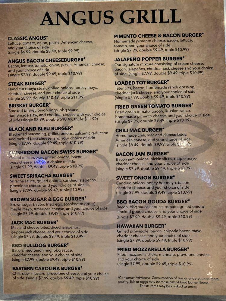 Menu at Angus Grill restaurant, Greenville, 201 S Jarvis St