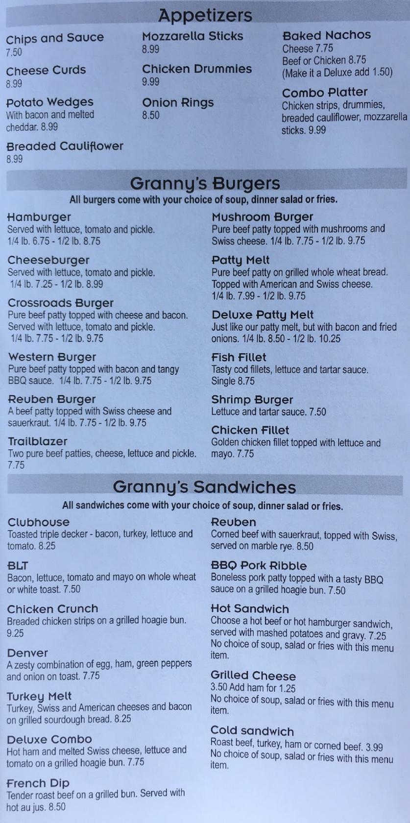 Menu at Granny's Family Restaurant, Grafton