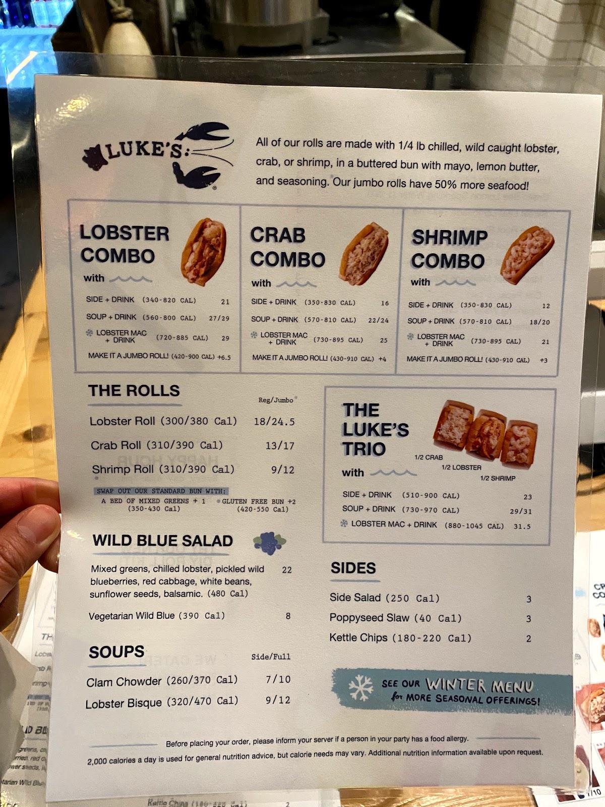 Menu at Luke's Lobster Downtown Crossing restaurant, Boston, 290 ...