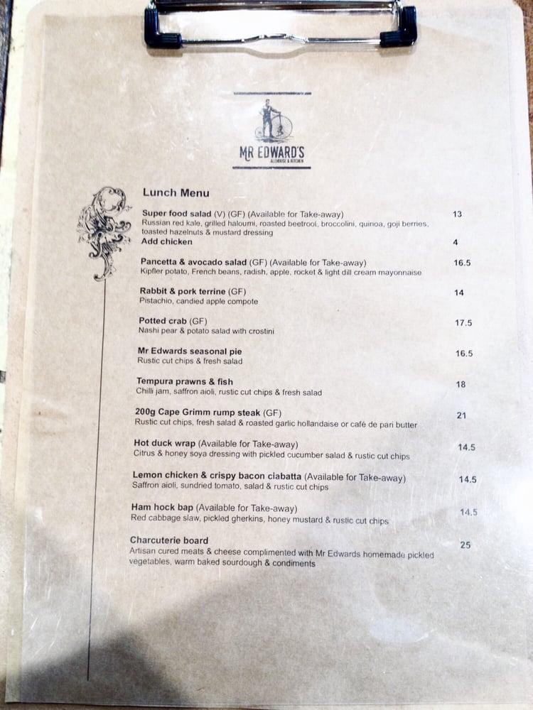 Menu at Mr Edward's Alehouse & Kitchen pub & bar, Brisbane City