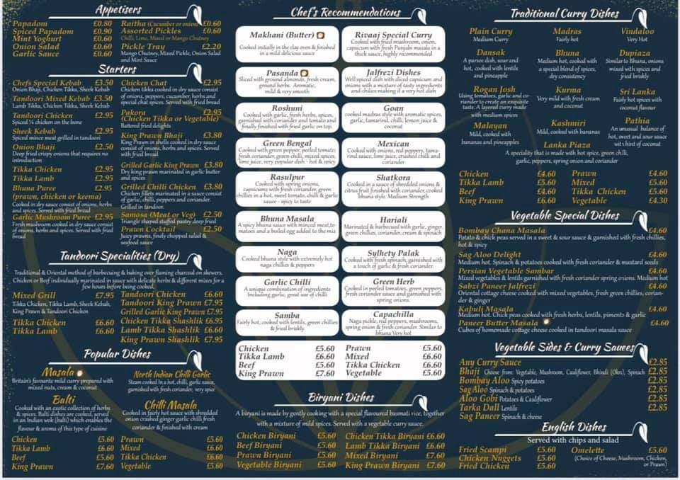 Menu at Rivaaj - Tradition Of Spice, Houghton le Spring