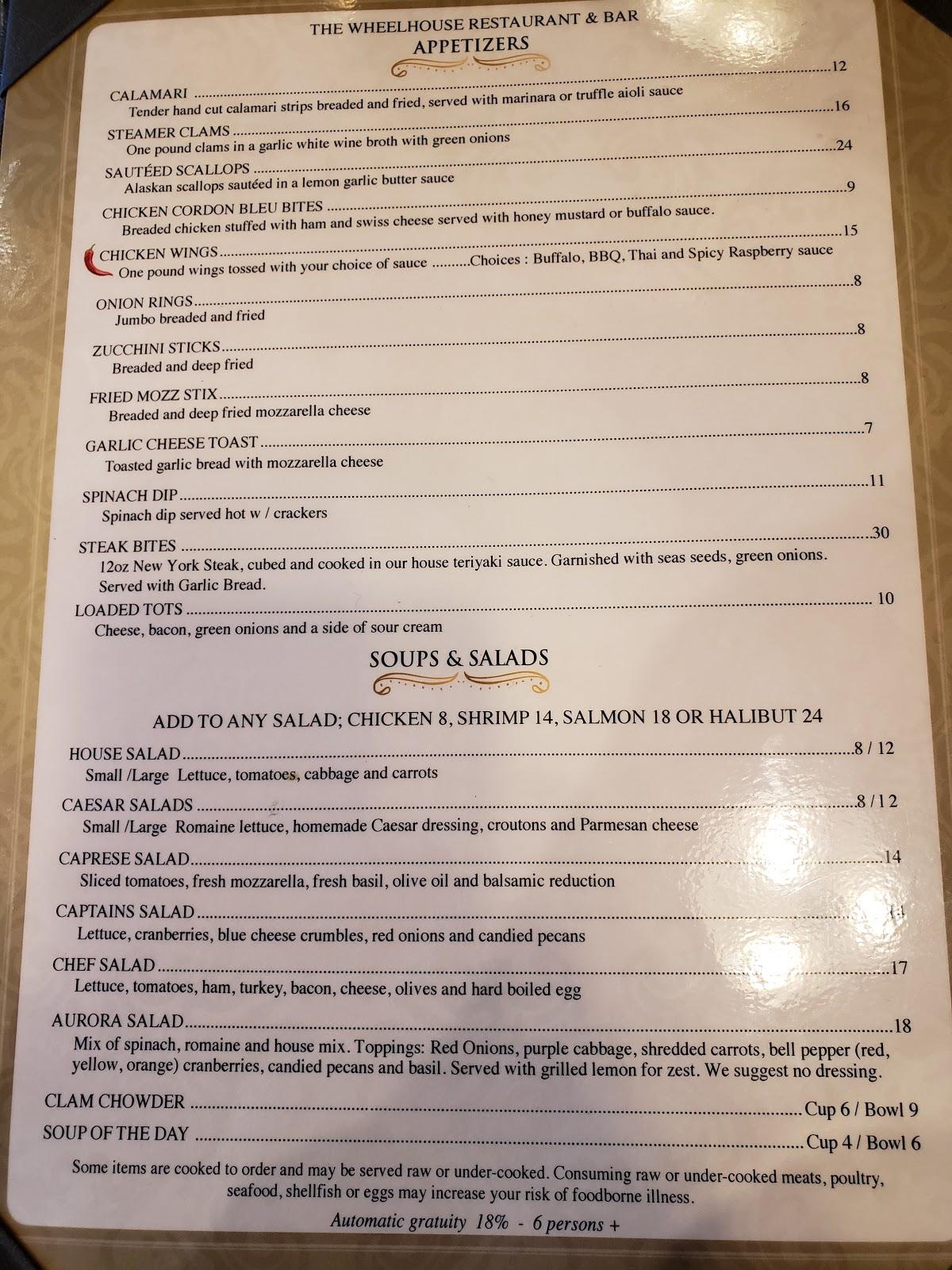 Menu at The Wheelhouse pub & bar, Valdez