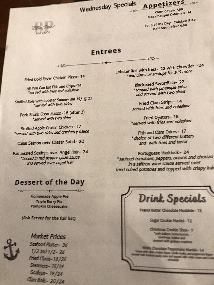 Carta de Blue Point Restaurant, Acushnet