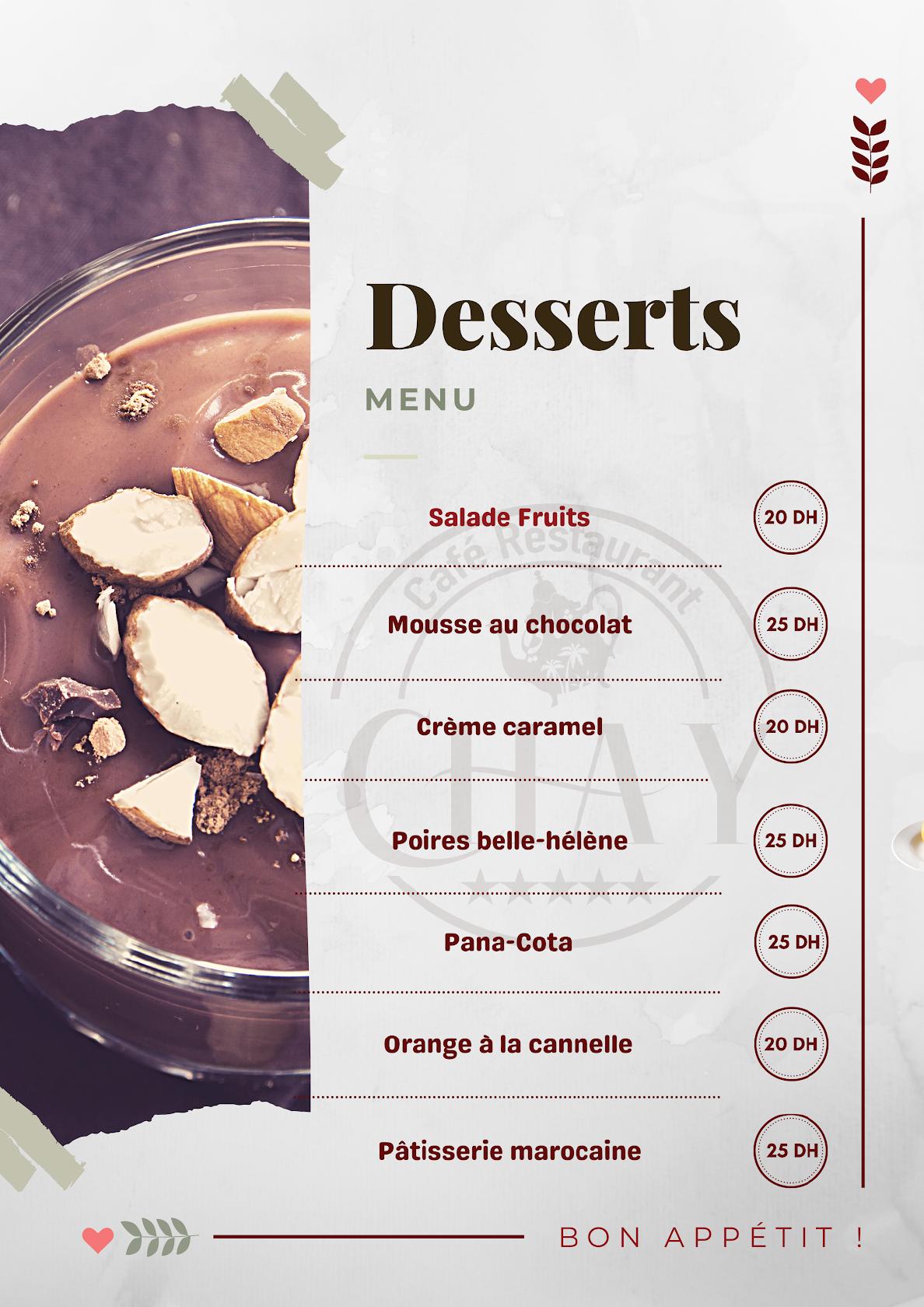 Menu at Café Restaurant Chay, Ouarzazate