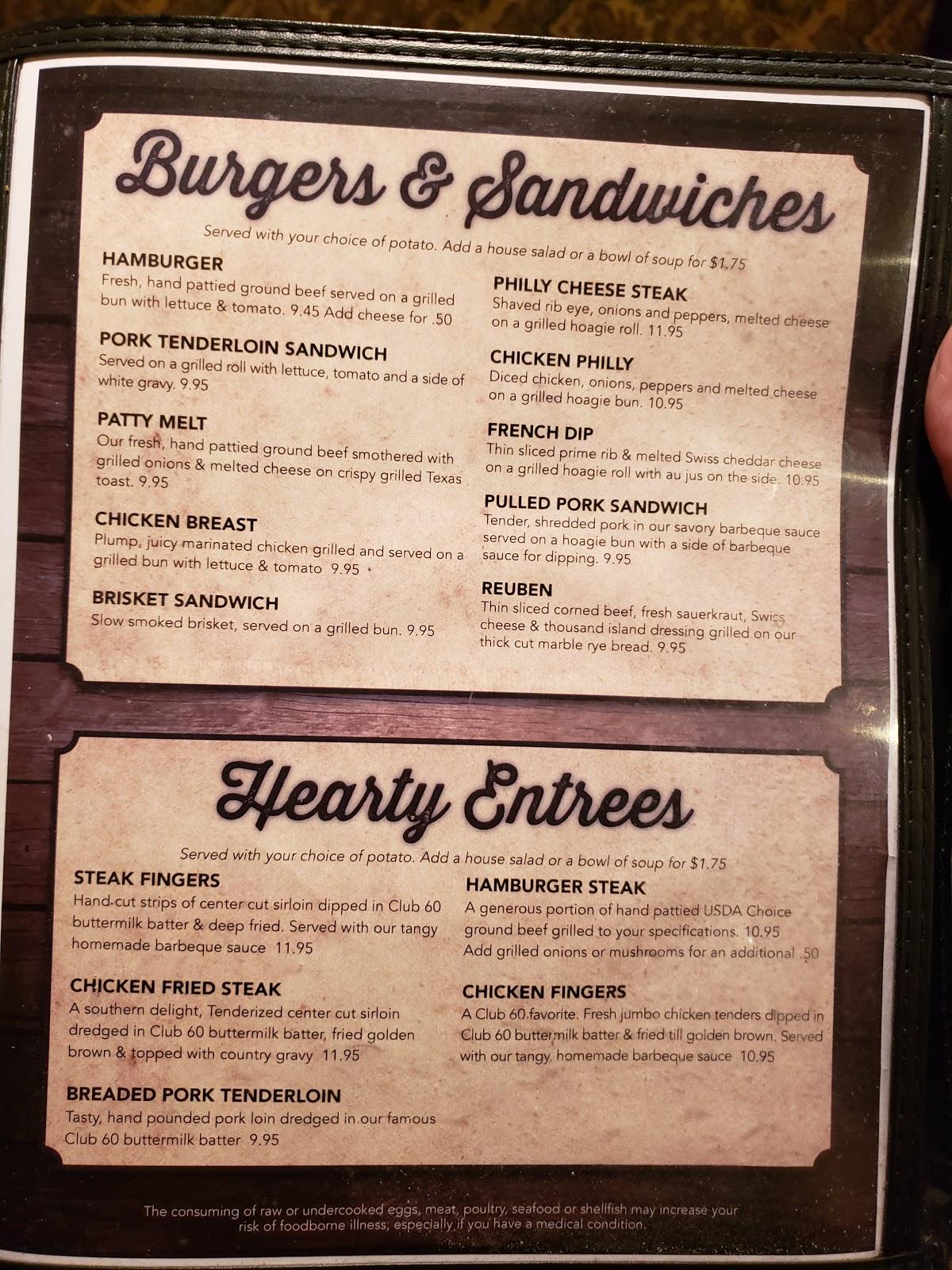Menu at Club 60 Steakhouse, Mountain Grove, Old Hwy 60