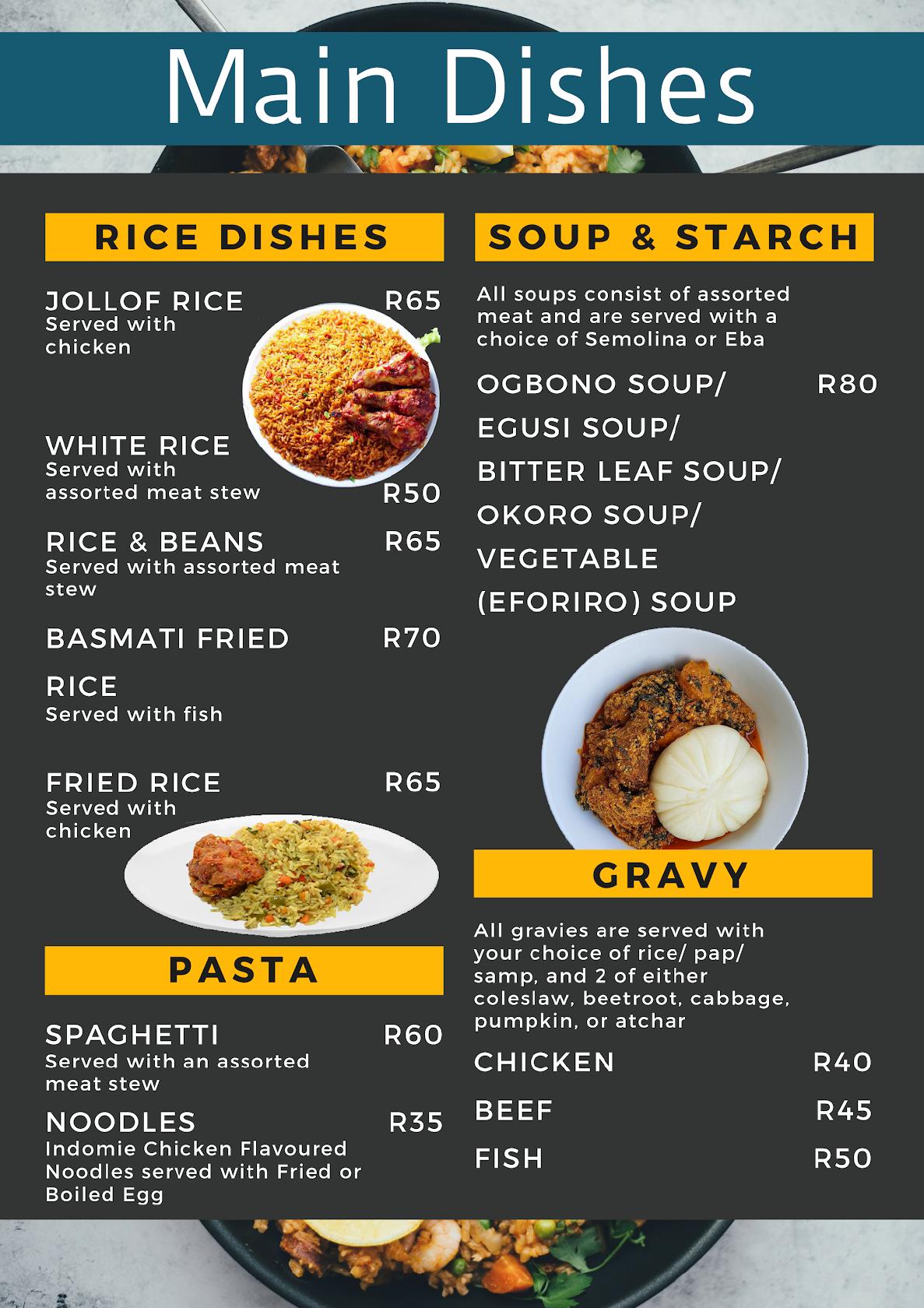 Menu at DeeBees Place restaurant, Pretoria, SHOP 104