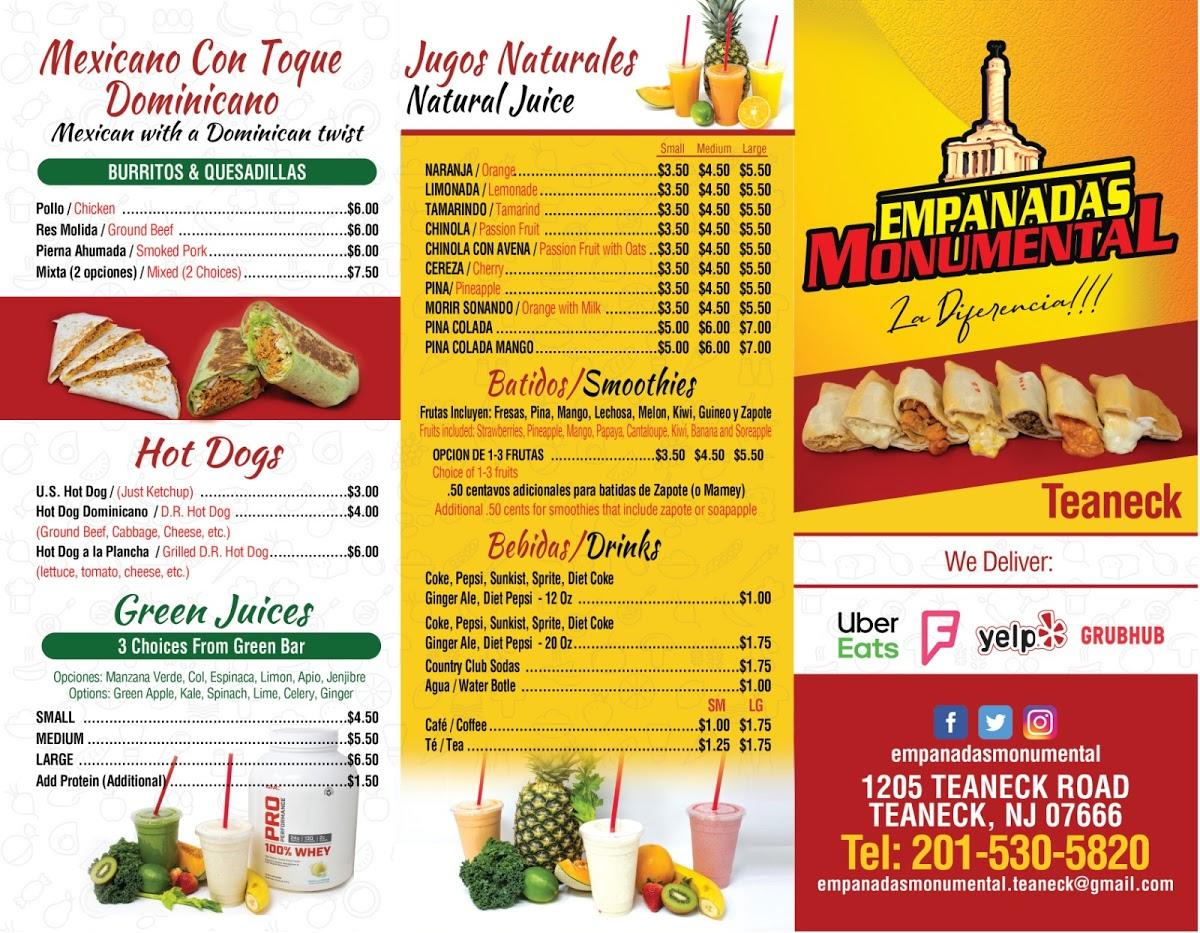 Menu at Empanadas Monumental Teaneck restaurant, Teaneck