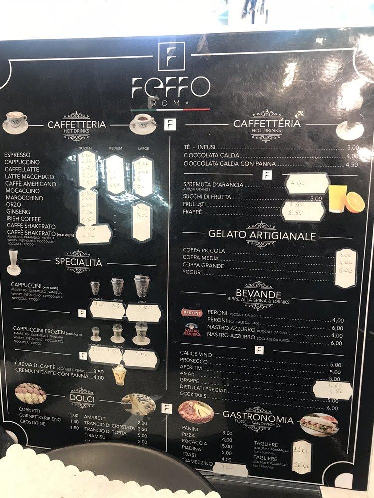 Menu at Feffo Caffe pub & bar, Rome