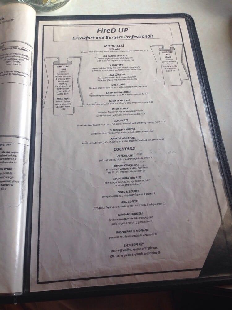 Menu at Fire'D Up Breakfast and Burgers restaurant, Radium Hot Springs