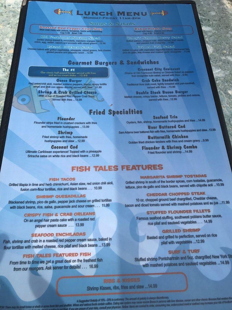 Menu at Fish Tales restaurant, Galveston