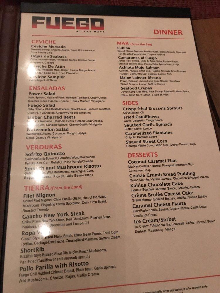Menu at Fuego Restaurant, Long Beach