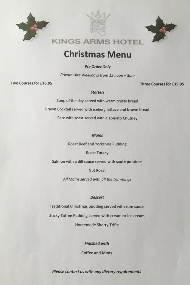 Menu at Kings Arms Hotel pub & bar, Shap