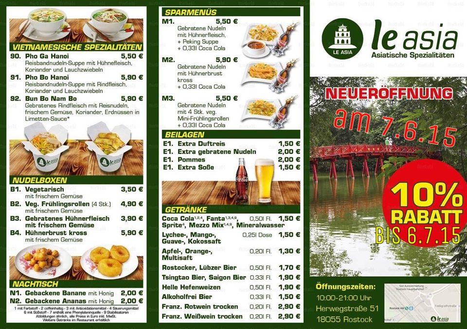 Menu at Le Asia restaurant, Rostock