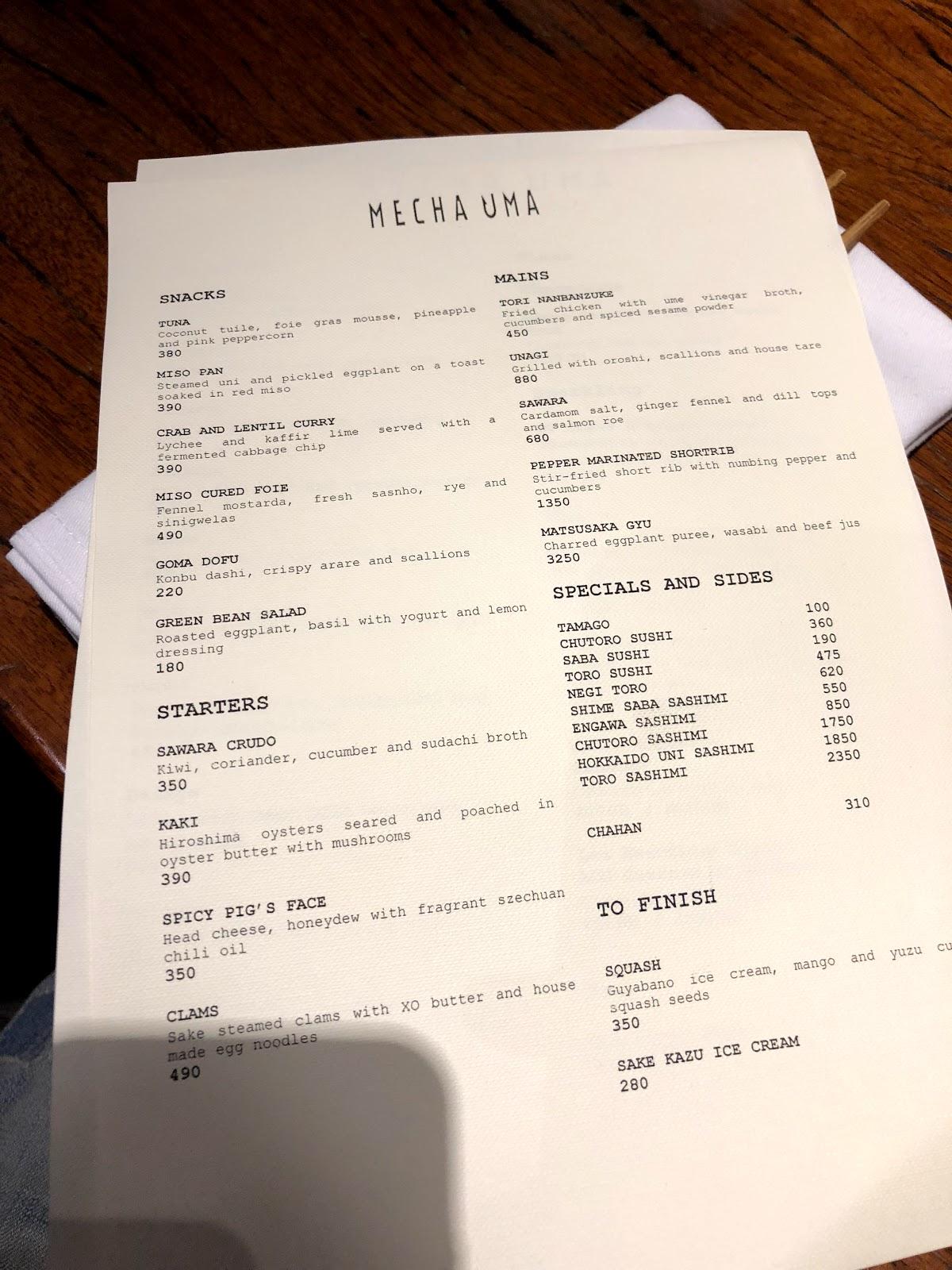 Menu at Mecha Uma restaurant, Taguig