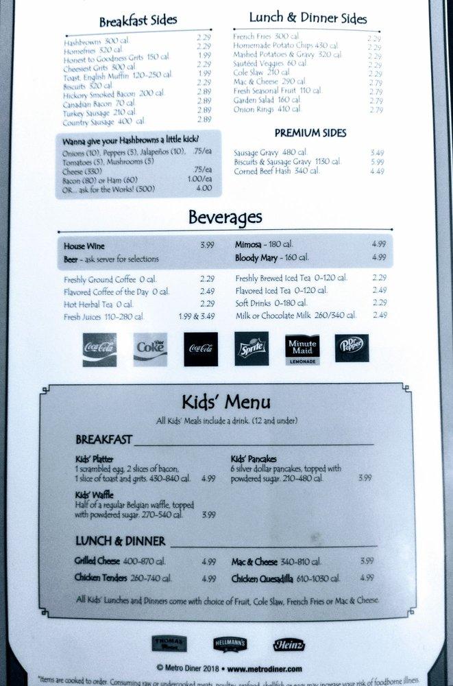 Menu at Metro Diner restaurant, Tampa