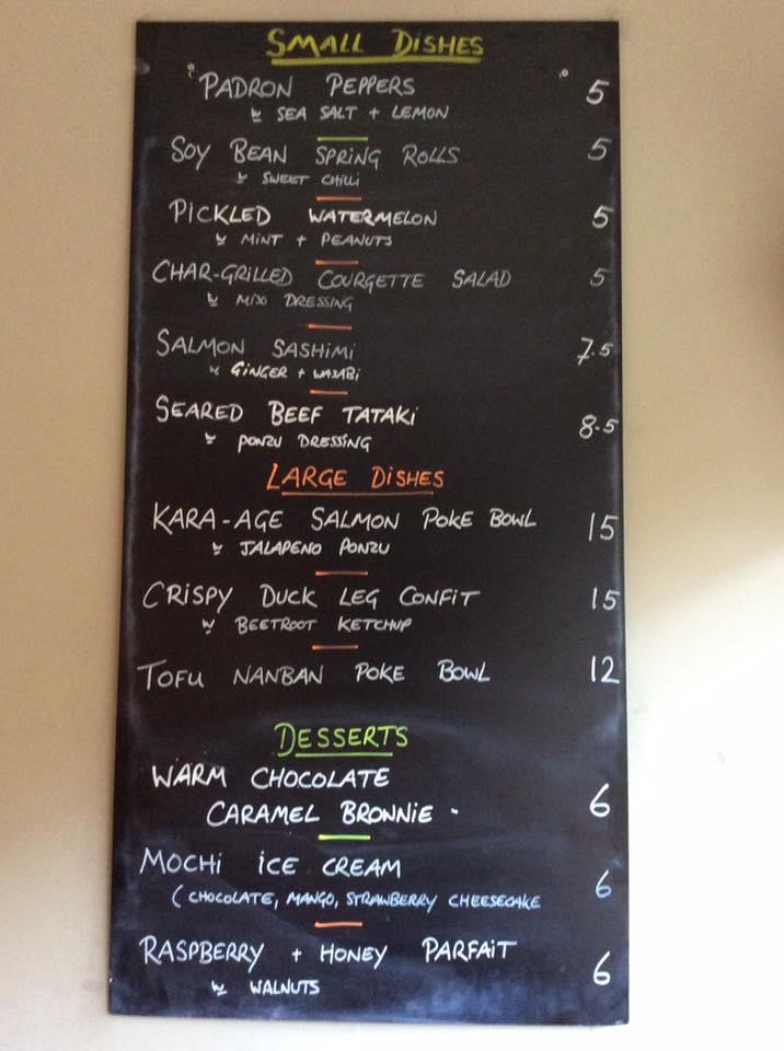 Menu at Mr Tanaka's restaurant, Hertford