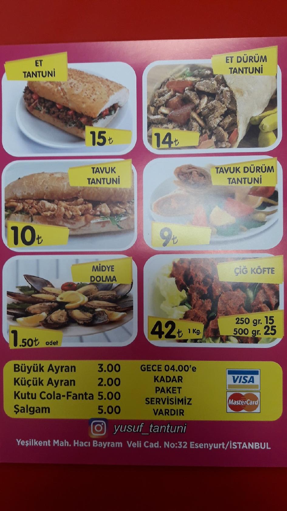 Menu at ÖZ TANTUNİ, Istanbul, Hacı Bayram Veli Cd no 34