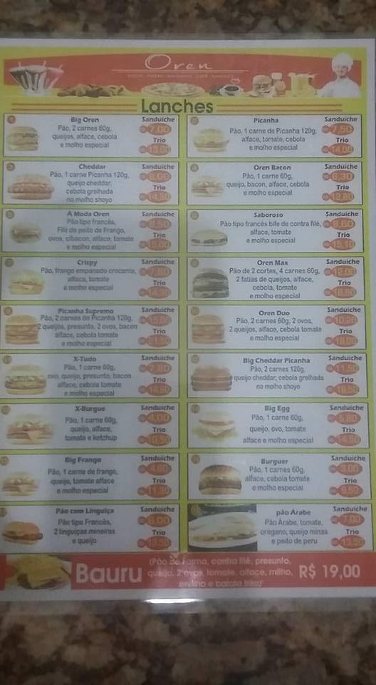 Menu em Oren lanches restaurante, Duque de Caxias