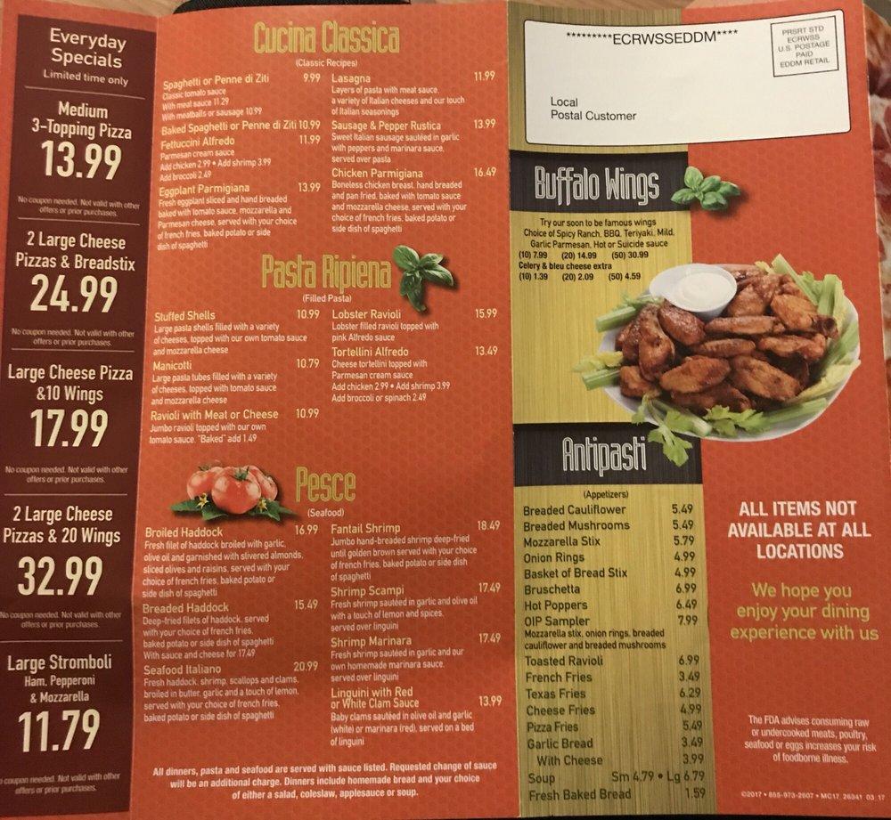 Menu at The Original Italian Pizza & Restaurant, Shamokin