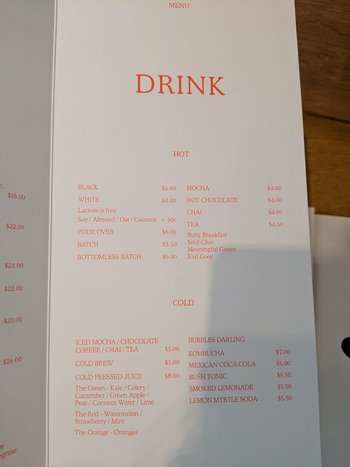 Menu at Restaurant Arlo by Mo, Perth