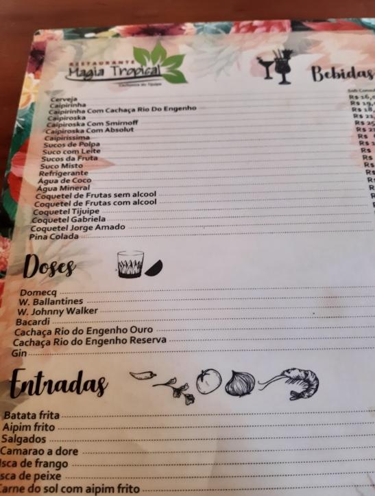 Menu em Restaurante Magia Tropical, Brasil