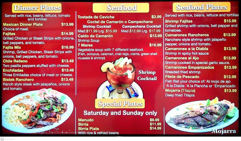 Menu at Alejandro's Taqueria restaurant, Fairfield