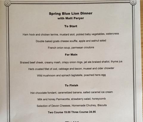 Menu at Blue Lion Inn pub & bar, Lewdown