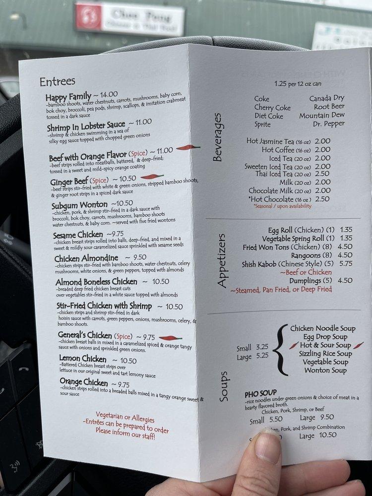 Menu at Chee Peng Clare restaurant, Clare