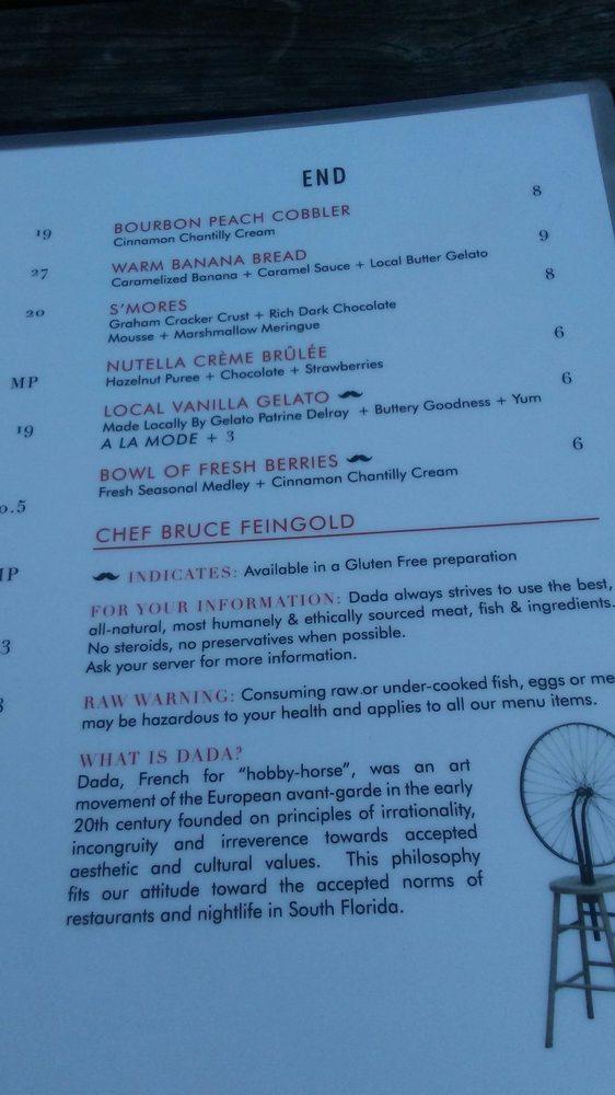 Menu at Dada pub & bar, Delray Beach