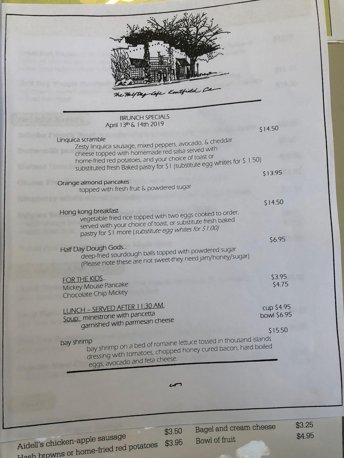 Menu at Half Day Cafe, Kentfield
