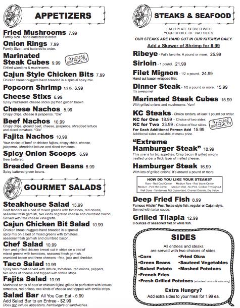 Carta del pub y bar Hitchin Post Steak House, Ozona