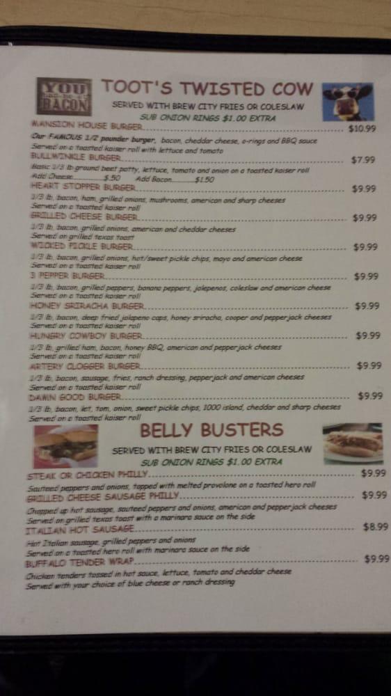 Menu at Mansion House pub & bar, Watsontown