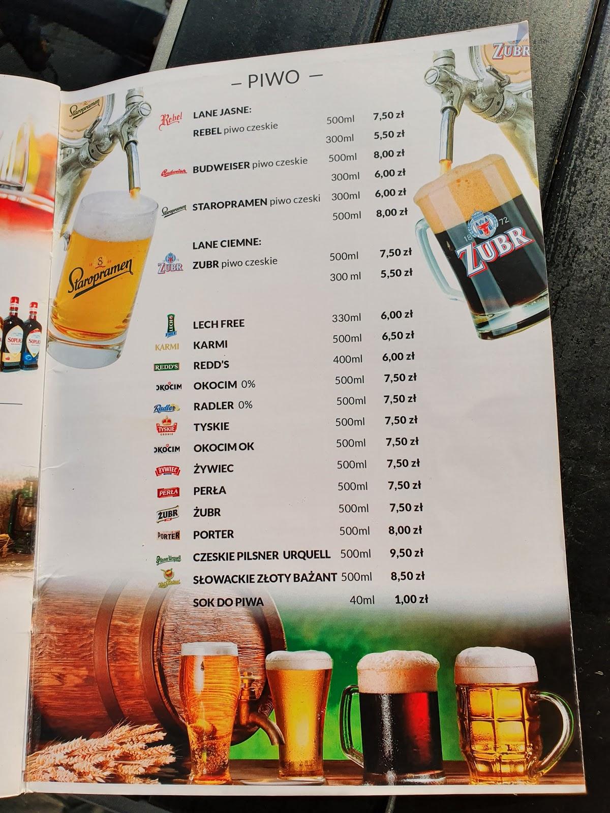 Menu at Restauracja Sobieski restaurant, Piwniczna-Zdrój