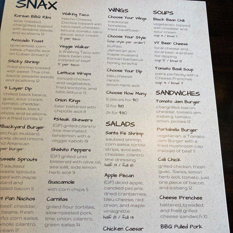 Menu at SNAX RESTAURANT, Lebanon