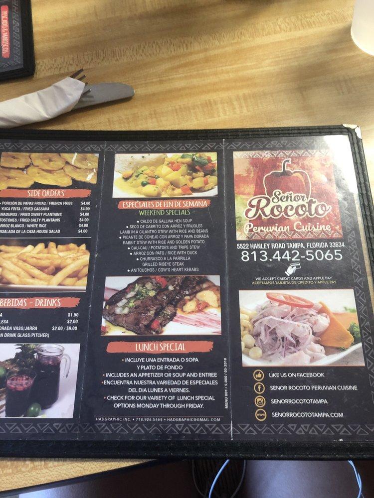 Menu at Señor Rocoto restaurant, Tampa