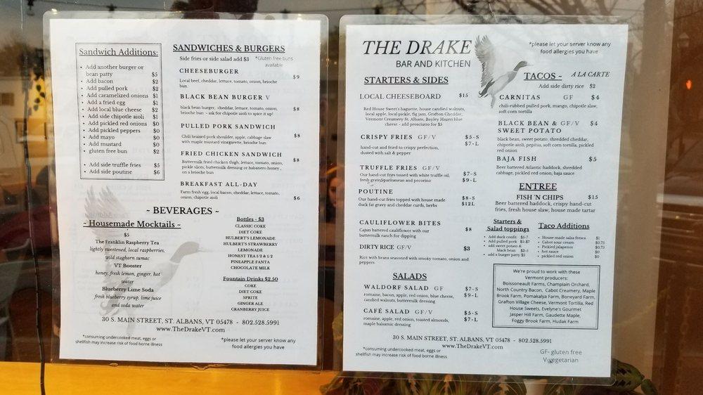 Menu at The Drake Bar and Kitchen, Saint Albans City