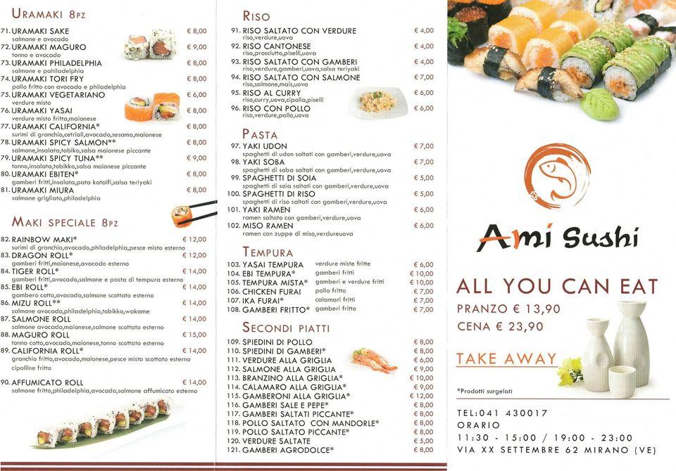 Menu at Ami Sushi restaurant, Mirano