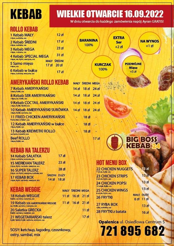 Menu at Big Boss kebab24 Opalenica, Opalenica